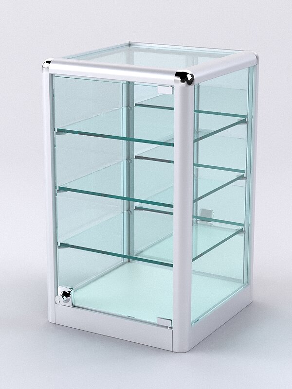 Витрина из профиля настольная "вайб ИКС" №6-3П-З-300 (задняя стенка Зеркало), Белый