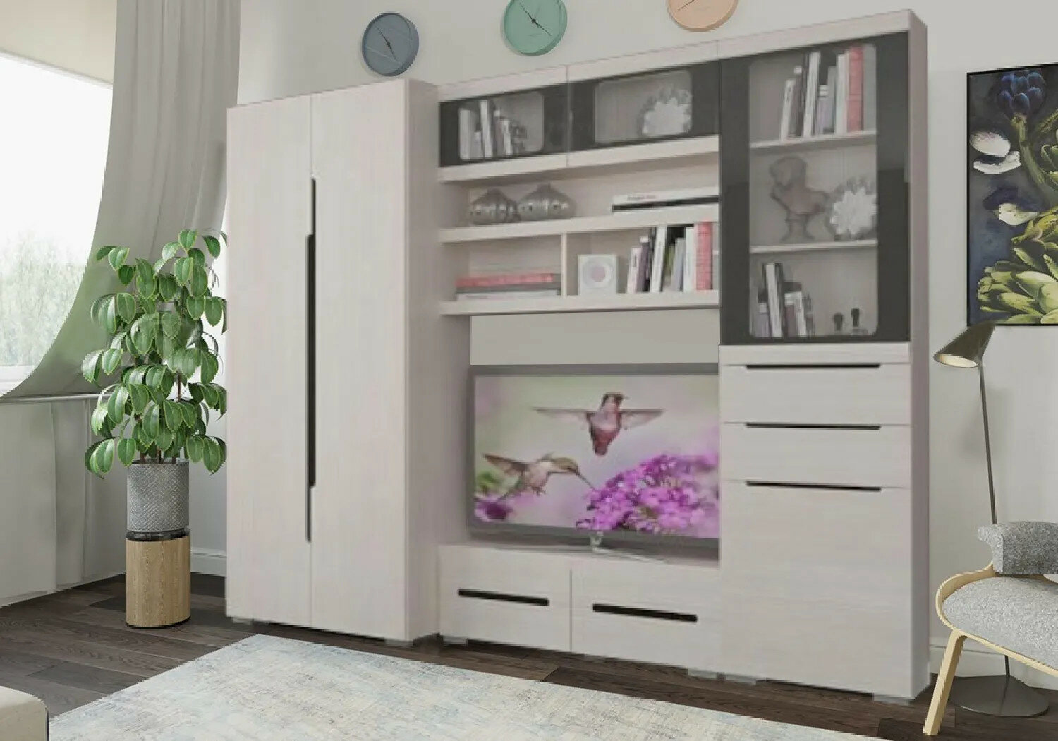 Гостиная мебель Миф Эколь Вариант №1 Сандал светлый, размер 2600х550х2150мм