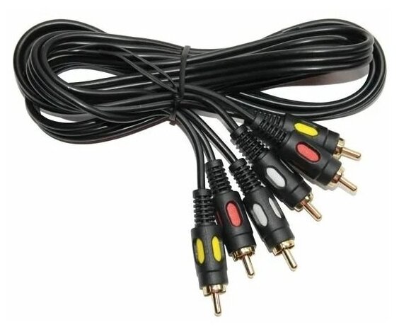 Кабель 3 RCA штекер- 3 RCA штекер 5 метров (Gold,4 мм)