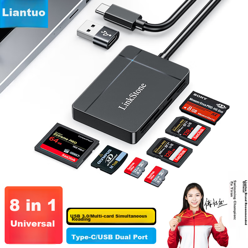 Liantuo Type-C/USB3.0 Multifunctional High-Speed Card Reader SD/TF/CF/XD/MS Card Compatible with Sony Memory Cards, Sony Memory Sticks, Camera, Camcorder, PS5 Game Console