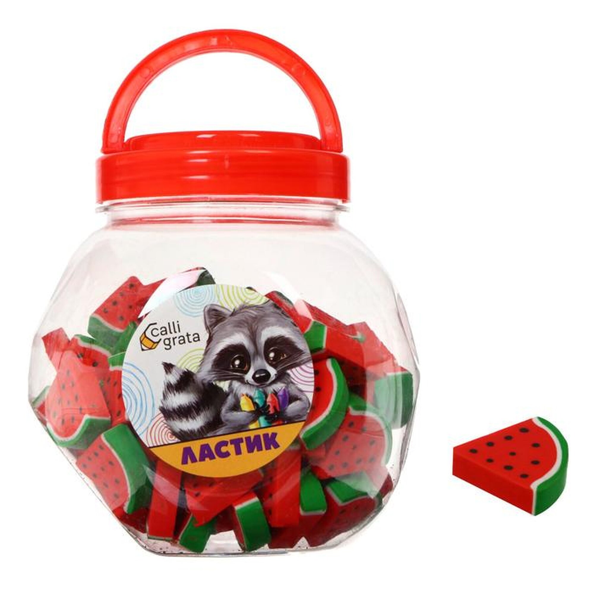 Ластик Calligrata "Арбуз", для карандашей, фигурный, красный, резиновый