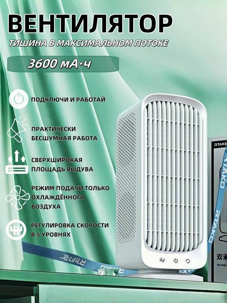 Вентилятор напольный бесшумный безлопастной с 5 скоростями для дома и офиса