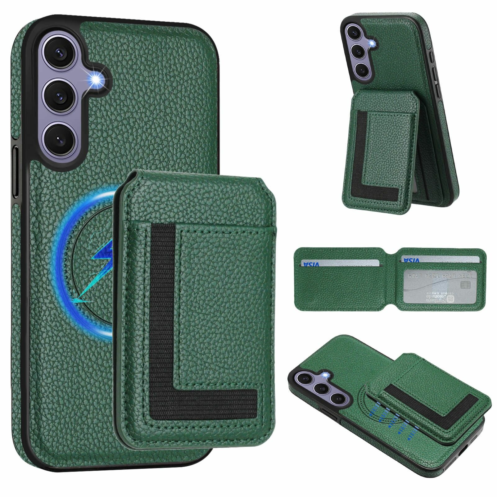 Кожаный чехол для Samsung Galaxy S23 FE (Самсунг Галакси С23 ФЕ, S23FE) со съемным держателем для карт 2-в-1, Поддержка беспроводной зарядки