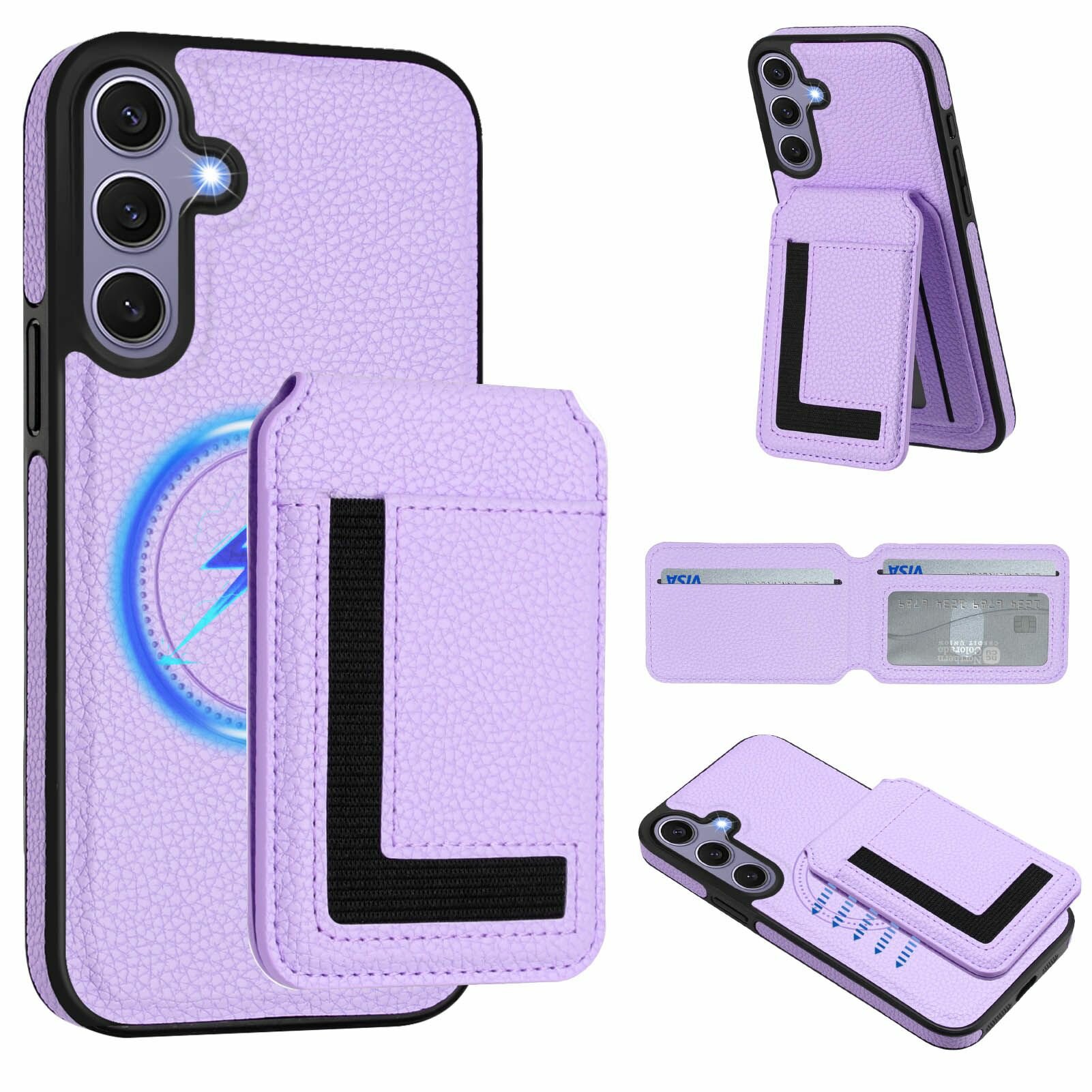 Кожаный чехол для Samsung Galaxy S23 FE (Самсунг Галакси С23 ФЕ, S23FE) со съемным держателем для карт 2-в-1, Поддержка беспроводной зарядки