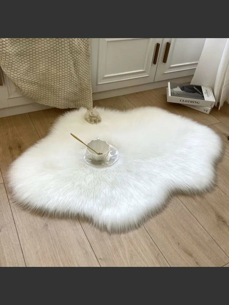 Коврик, прикроватный, искусственный мех, противоскользящая подложка, белый, 0,6 х 0,9 м