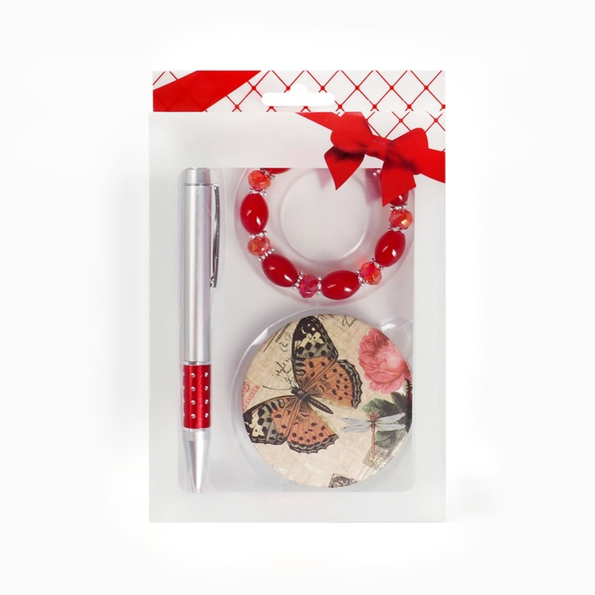 Подарочный набор Take It Easy, 3 в 1 (ручка, резинка для волос, зеркало), для девочек, бежевый