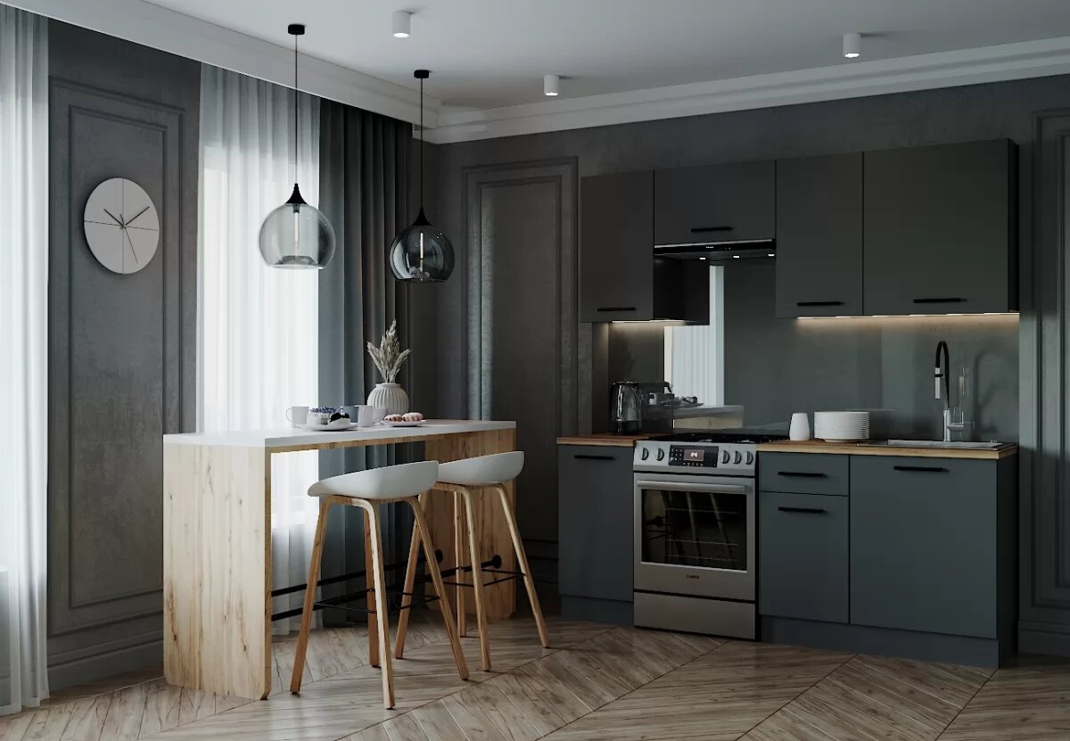 Кухонный гарнитур Sanvut Антрацит-2000 столешница 26 мм, каркас ЛДСП, фасад ЛДСП, Антрацит