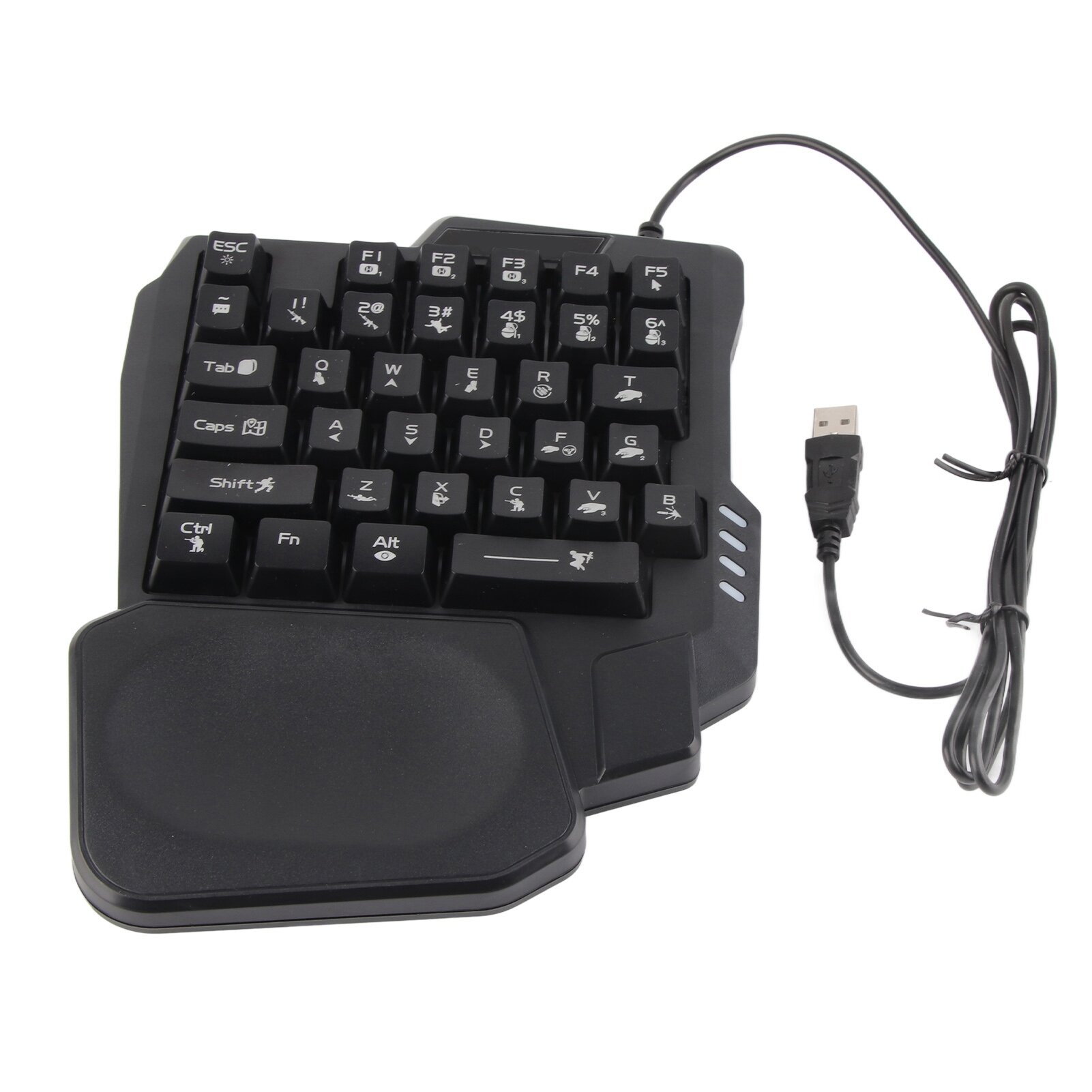 One Handed Gaming Keyboard 35 Keys Waterproof Wide Palm Rest Black Single for Computer Mobile Games