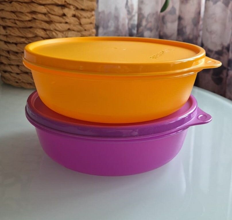 Чаши "Хит-парад" (1л) с крышкой желтая и сиреневая. Tupperware