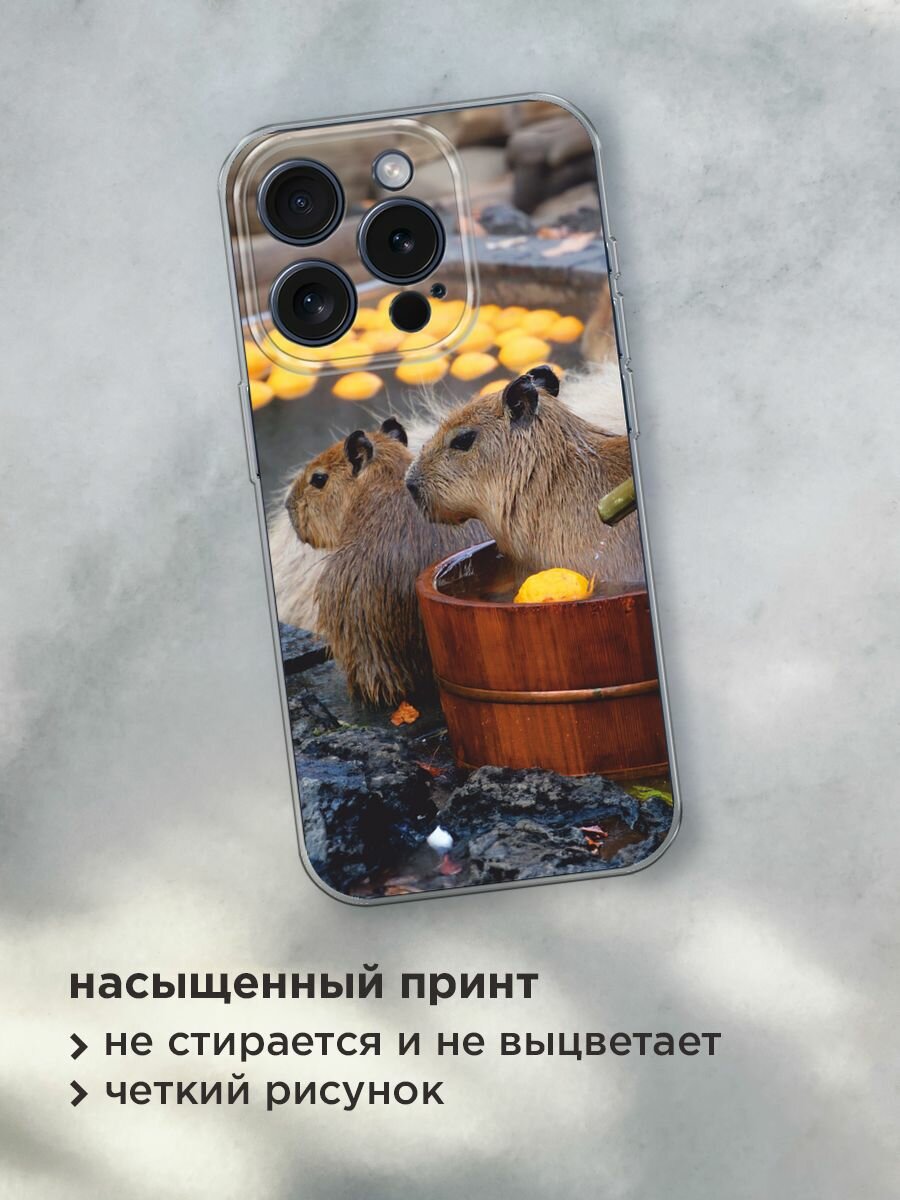 Чехол на Apple iPhone 15 Pro / Айфон 15 Про с принтом "Капибары отмокают" — фото 1