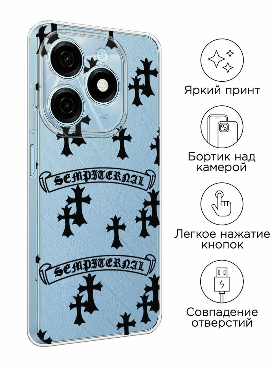 Чехол на Tecno Spark 20 / Текно Спарк 20 с принтом "Кресты паттерн чёрный", прозрачный — фото 1