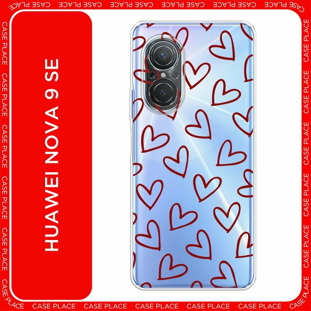Чехол на Huawei Nova 9 SE / Хуавей Нова 9 SE с принтом "Little hearts doodles 2 - 14 февраля", прозрачный
