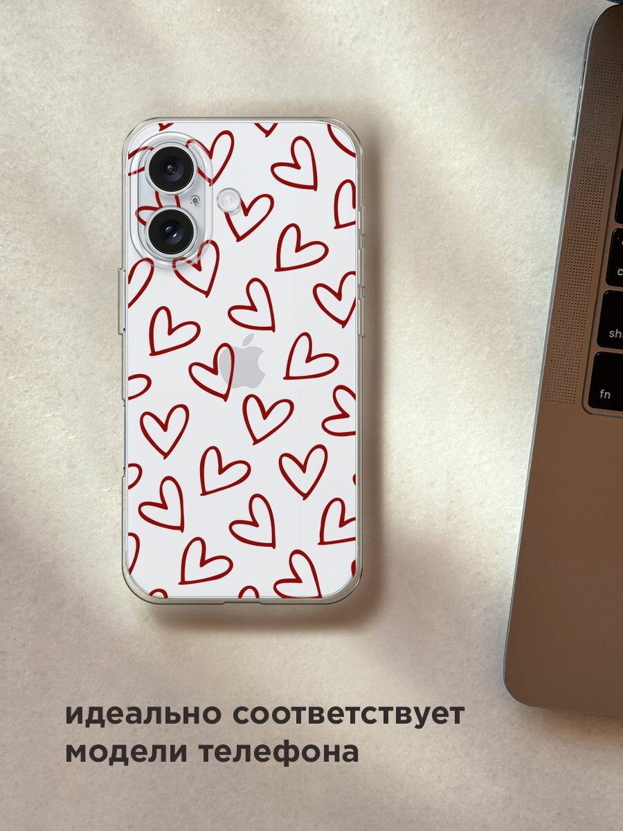 Чехол на Apple iPhone 16 / Айфон 16 с принтом "Little hearts doodles 2 - 14 февраля", прозрачный — фото 1