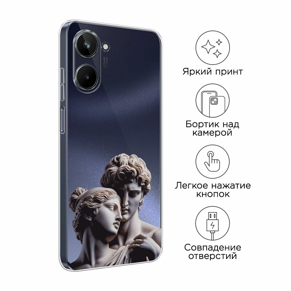 Чехол на Realme 10 4G / Реалми 10 4G с принтом "Нежные скульптуры - 14 февраля", прозрачный — фото 1