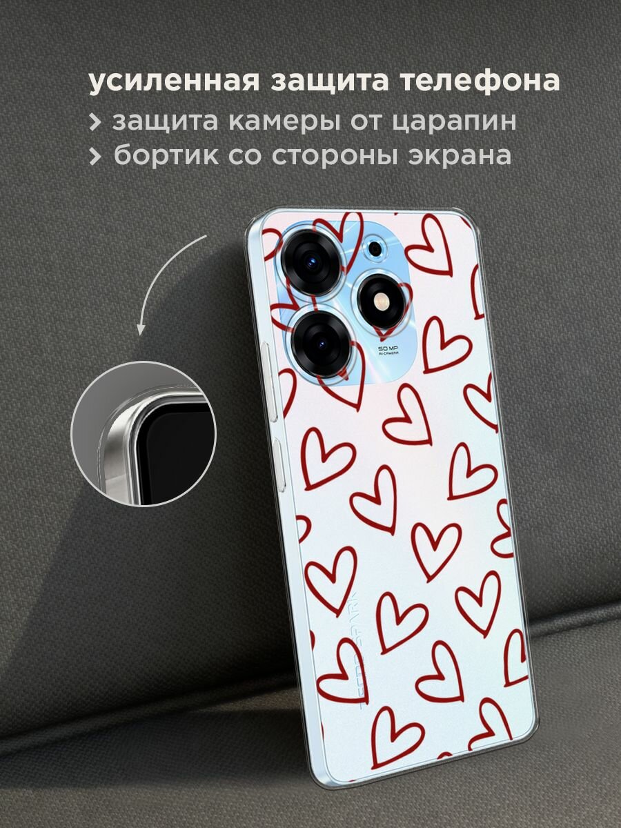 Чехол на Tecno Spark 10 Pro / Текно Спарк 10 Про с принтом "Little hearts doodles 2 - 14 февраля", прозрачный — фото 1