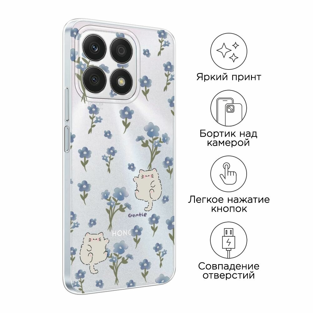Чехол на Honor X8A / Хонор X8A с принтом "Gentle cats", прозрачный — фото 1