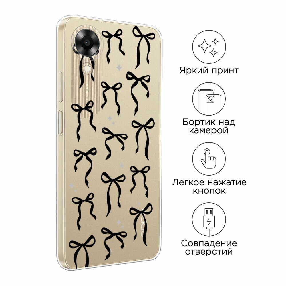 Чехол на Oppo A17K / Оппо A17K с принтом "Black bows", прозрачный — фото 1