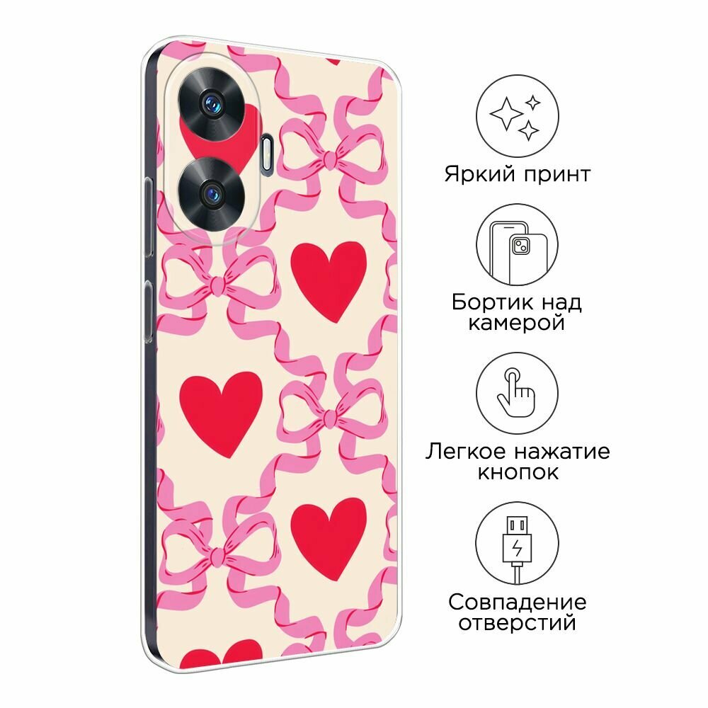 Чехол на Realme C55 / Реалми C55 с принтом "Hearts and ribbons 1 - 14 февраля" — фото 1