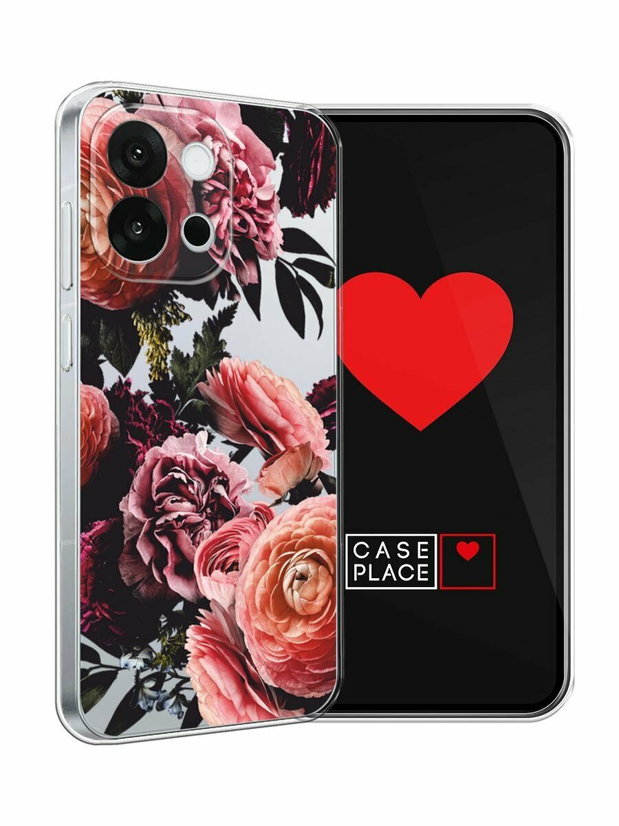 Чехол на OnePlus 13T / Ван Плас 13Т с принтом "Бордовые винтажные цветы", прозрачный — фото 1