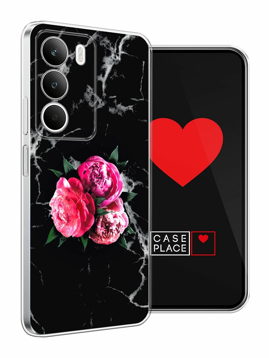 Чехол на Realme C71/P3 Lite 4G / Реалми С71/P3 Лайт 4G с принтом "Букет на черном мраморе" — фото 1