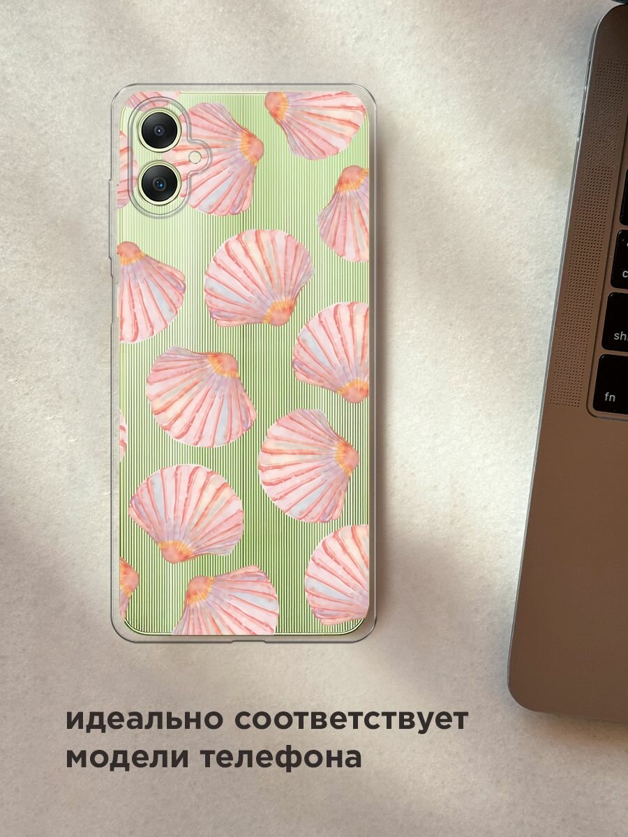 Чехол на Samsung Galaxy A06 / Самсунг Галакси А06 с принтом "Ракушки паттерн", прозрачный — фото 1