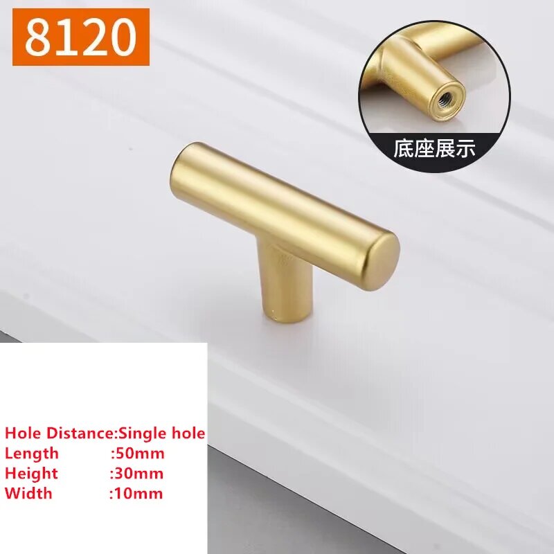 Ручки для шкафов алюминиевые жемчужно-золотые 8835-Single hole