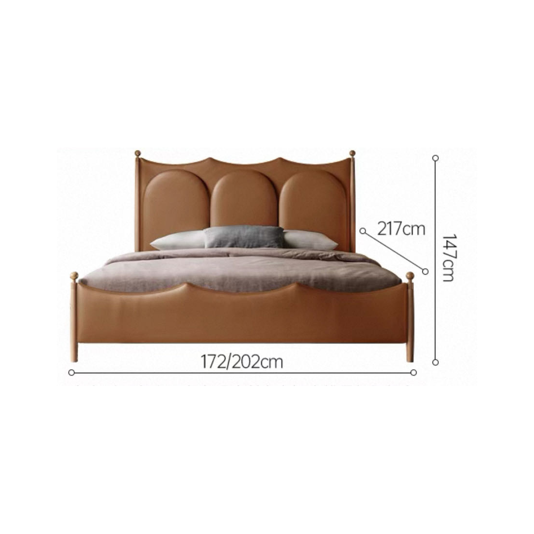 Интерьерная кровать с высоким кожаным изголовьем и изножьем Landais (коричневый)