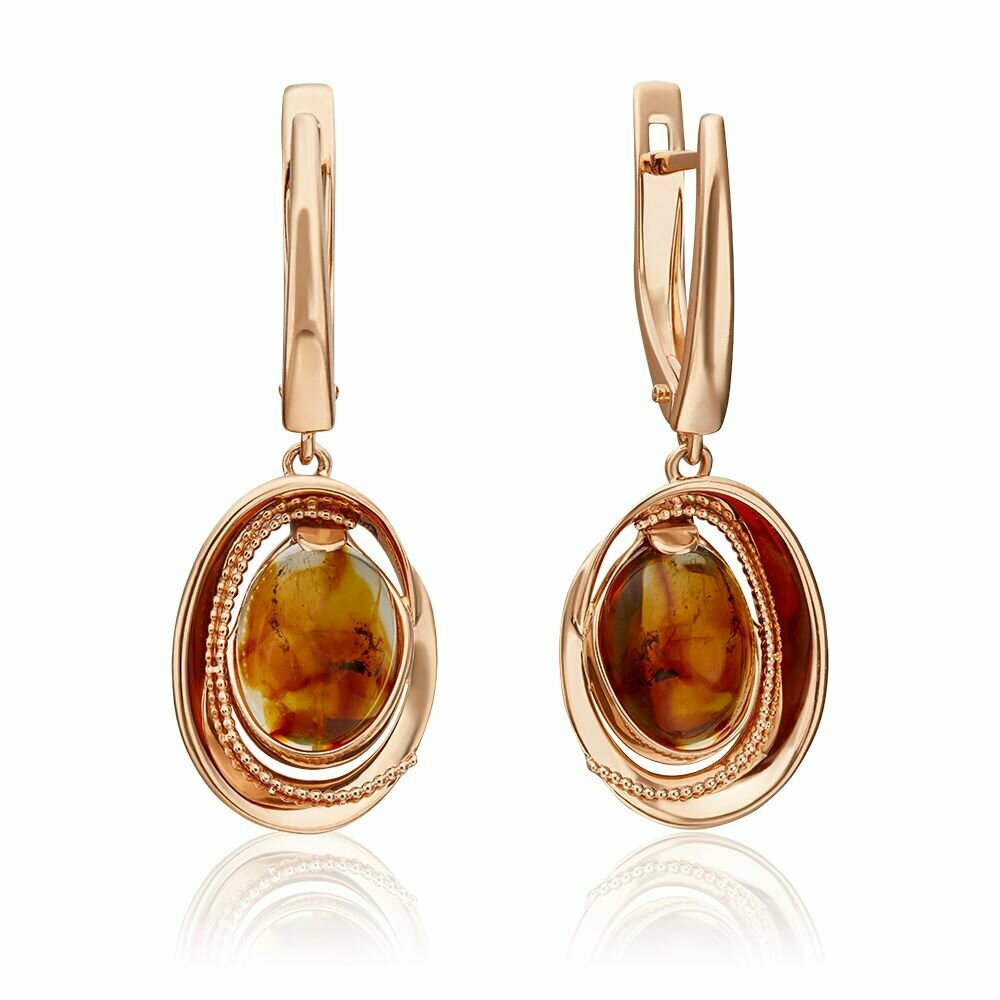 Серьги, красное золото, 585 проба, янтарь