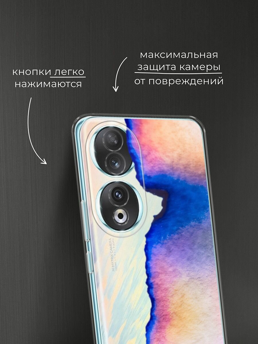 Чехол на Honor 90 / Хонор 90 с принтом Синяя акварель, прозрачный — фото 1