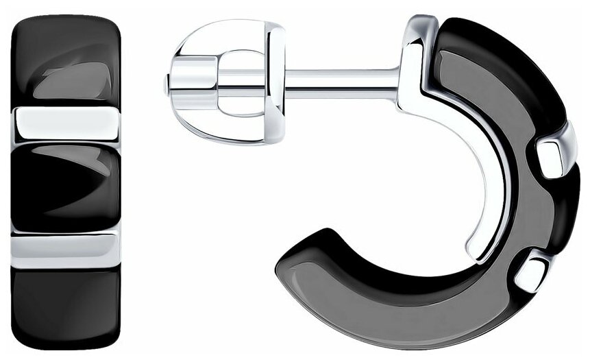 Серьги пусеты, серебро, 925 проба, родирование, керамика