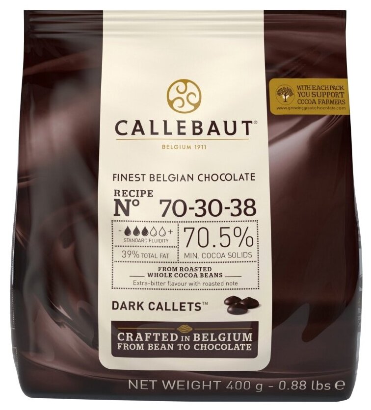 Шоколад горький Callebaut Strong 70.5% в галлетах, 400 г