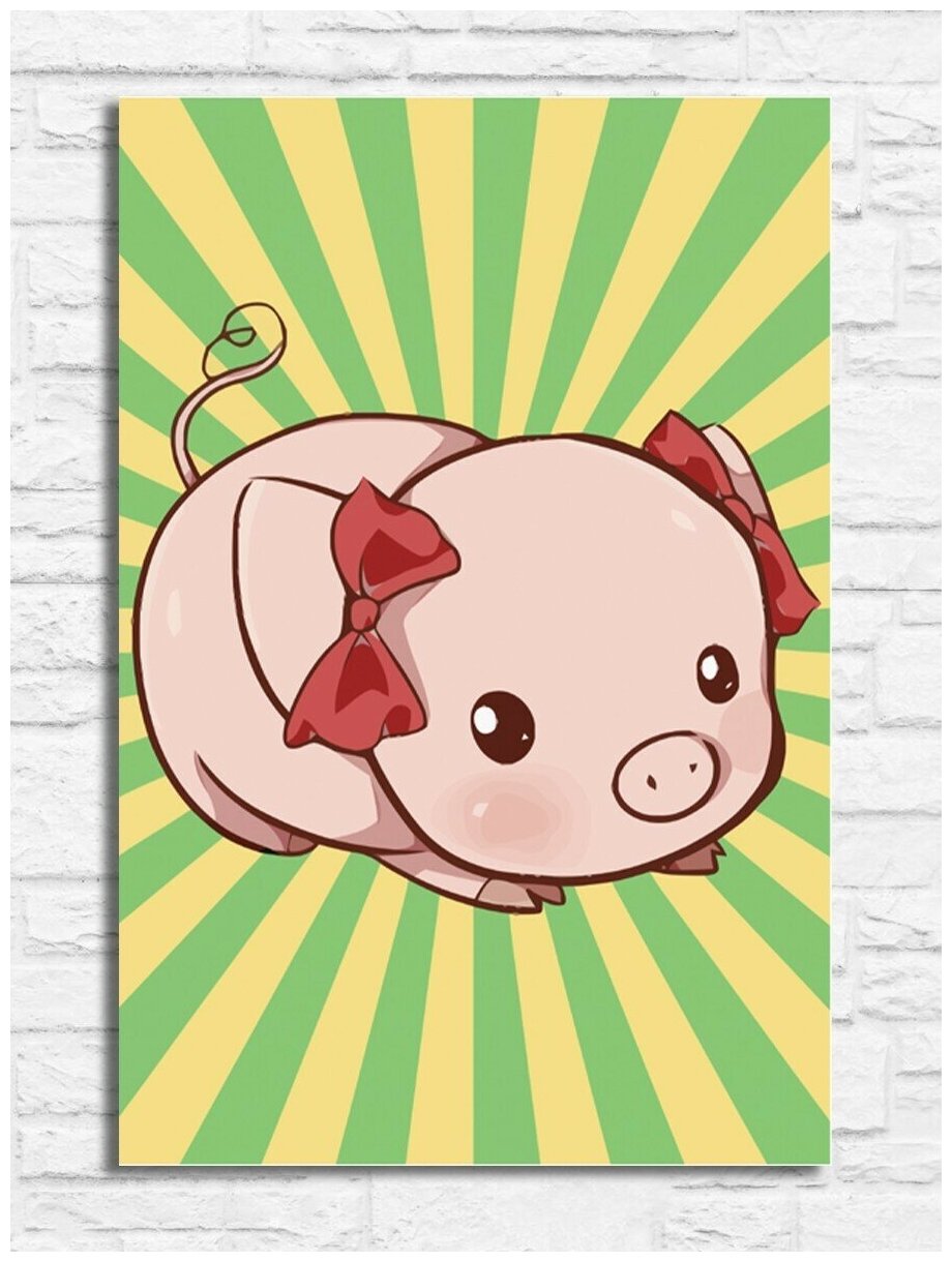 Картина по номерам на холсте маленькая свинка (для детей, простые, кавай, свинья, поросёнок, луг) - 10039 В 20х30