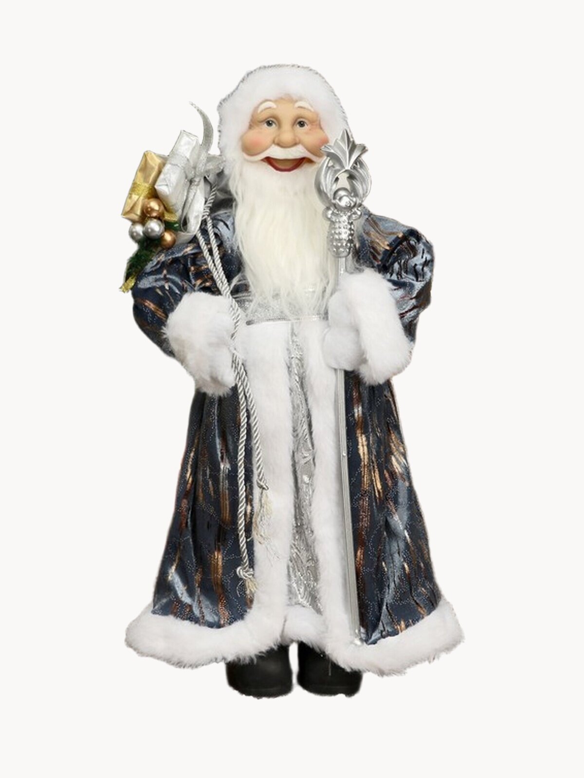 Дед Мороз под ёлку «Зимнее волшебство. В серо-синей шубе, с посохом и подарками», 45 см