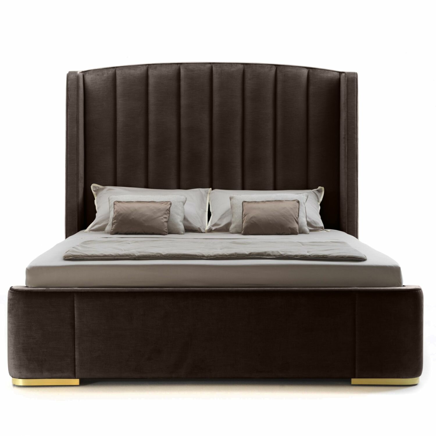 Двуспальная кровать Madison 160х200, высокое изголовье, v с подъемным механизмом и ящиком для белья, коричневый