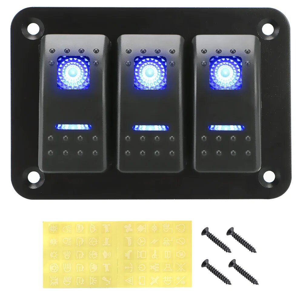 Панель переключателя 24 В, 12 В, 3 кнопки, автомобильный переключатель света для лодки, Синий