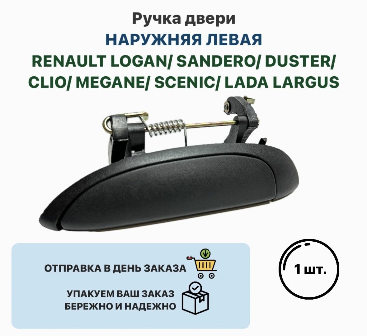 Ручка двери наружняя левая RENAULT LOGAN SANDERO DUSTER CLIO MEGANE SCENIC LADA LARGUS Логан Сандеро Дастер Клио Меган Скеник Ларгус