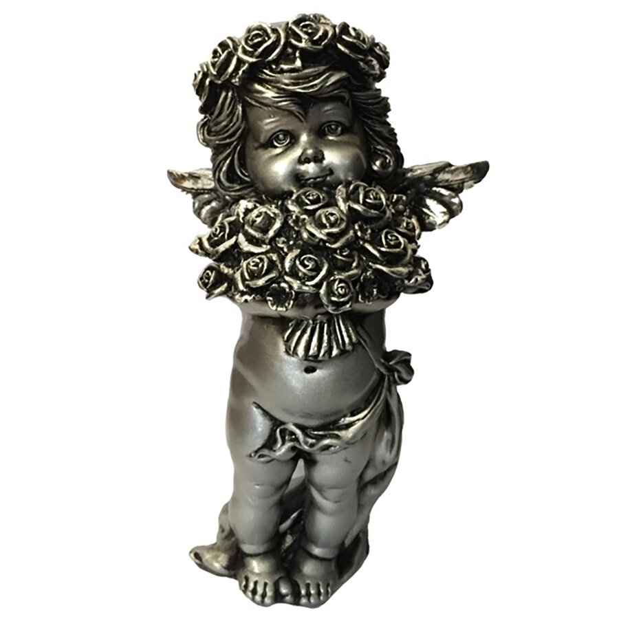 Фигурка Ангел с розами (цвет серебро), 12,5х9х22см KSMR-626928/A034