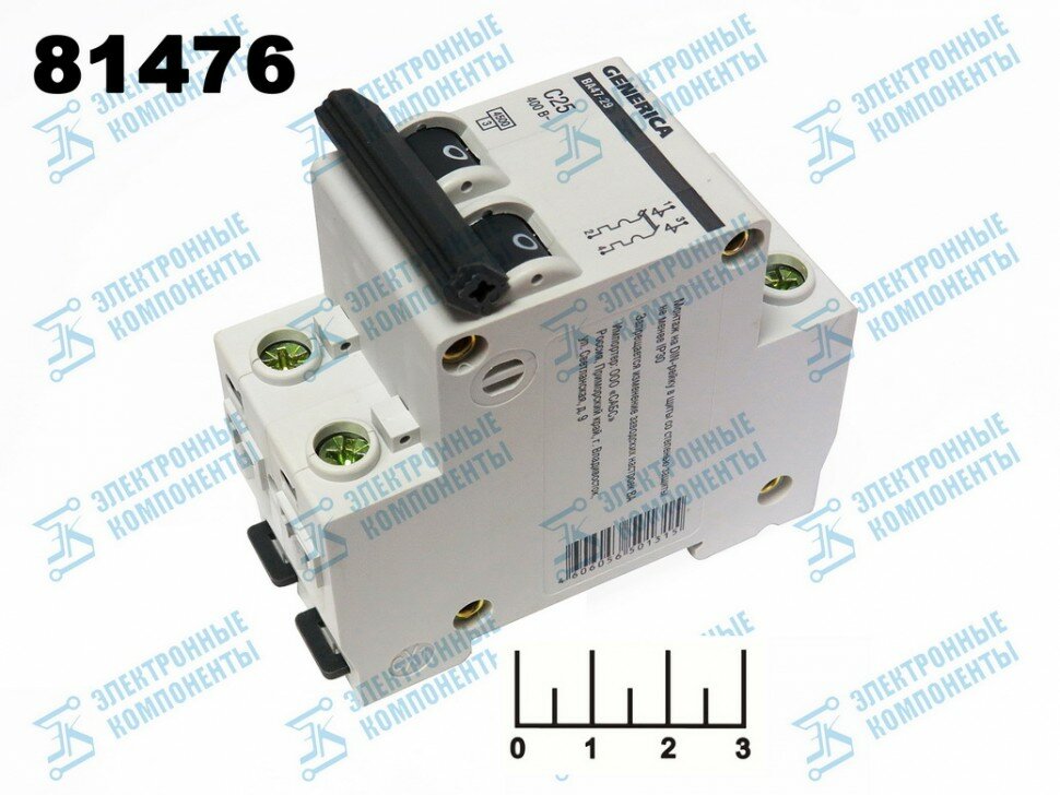 Автоматический выключатель C 25A 2-полюсный ВА47-29 ИЭК Generica