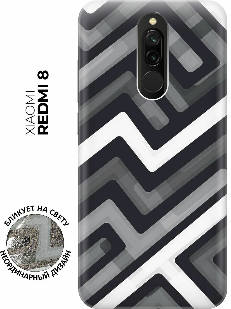 Силиконовый чехол Черно-белые зигзаги на Xiaomi Redmi 8 / Сяоми Редми 8 с эффектом блика