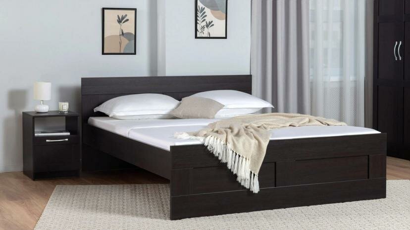 Кровать Brimnes Сириус, двуспальная, 160х200 см, черная, дуб венге