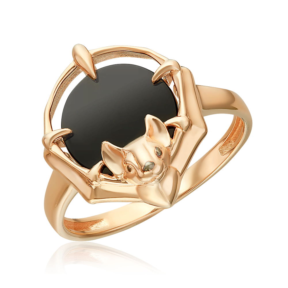 Кольцо, красное золото, 585 проба, оникс