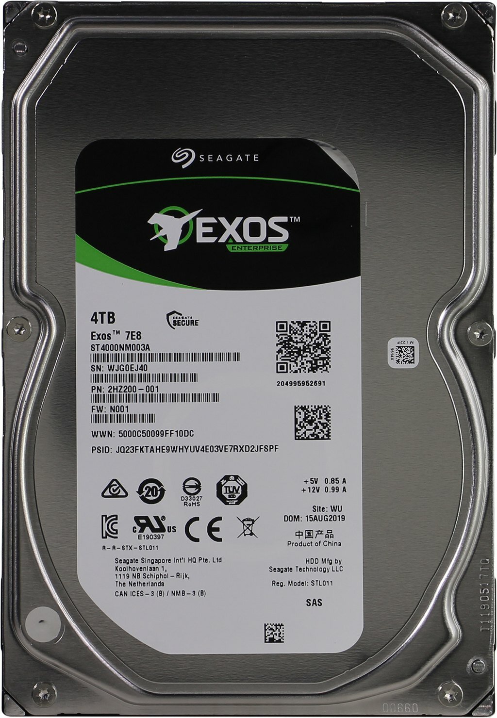 Seagate Жесткий диск 4ТБ Seagate Exos 7E8 ST4000NM003A, 7200об./мин, 256МБ (SAS) (oem)