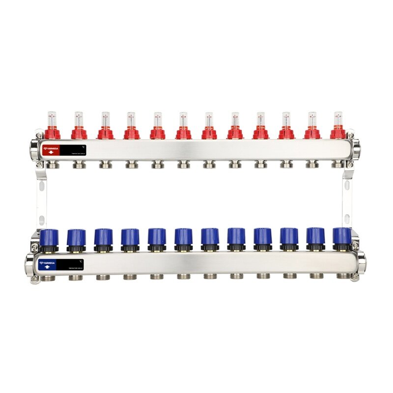 Varmega Коллектор С расходомерами без кранов 1". 12 выходов x 3/4"EK нерж (1/4)