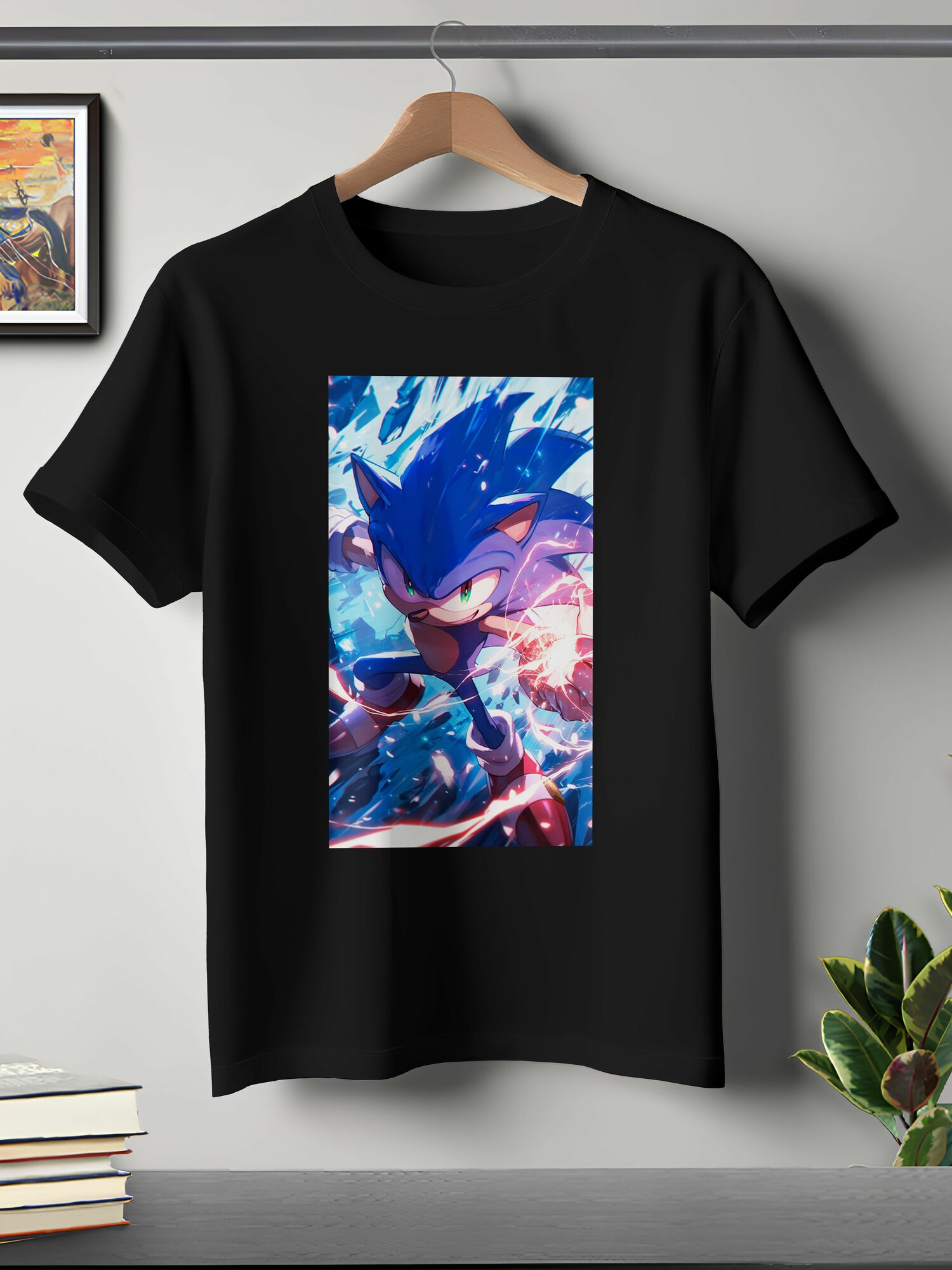 Футболка Детская ONEQ 110 (5-6) размер с принтом Соник, черная