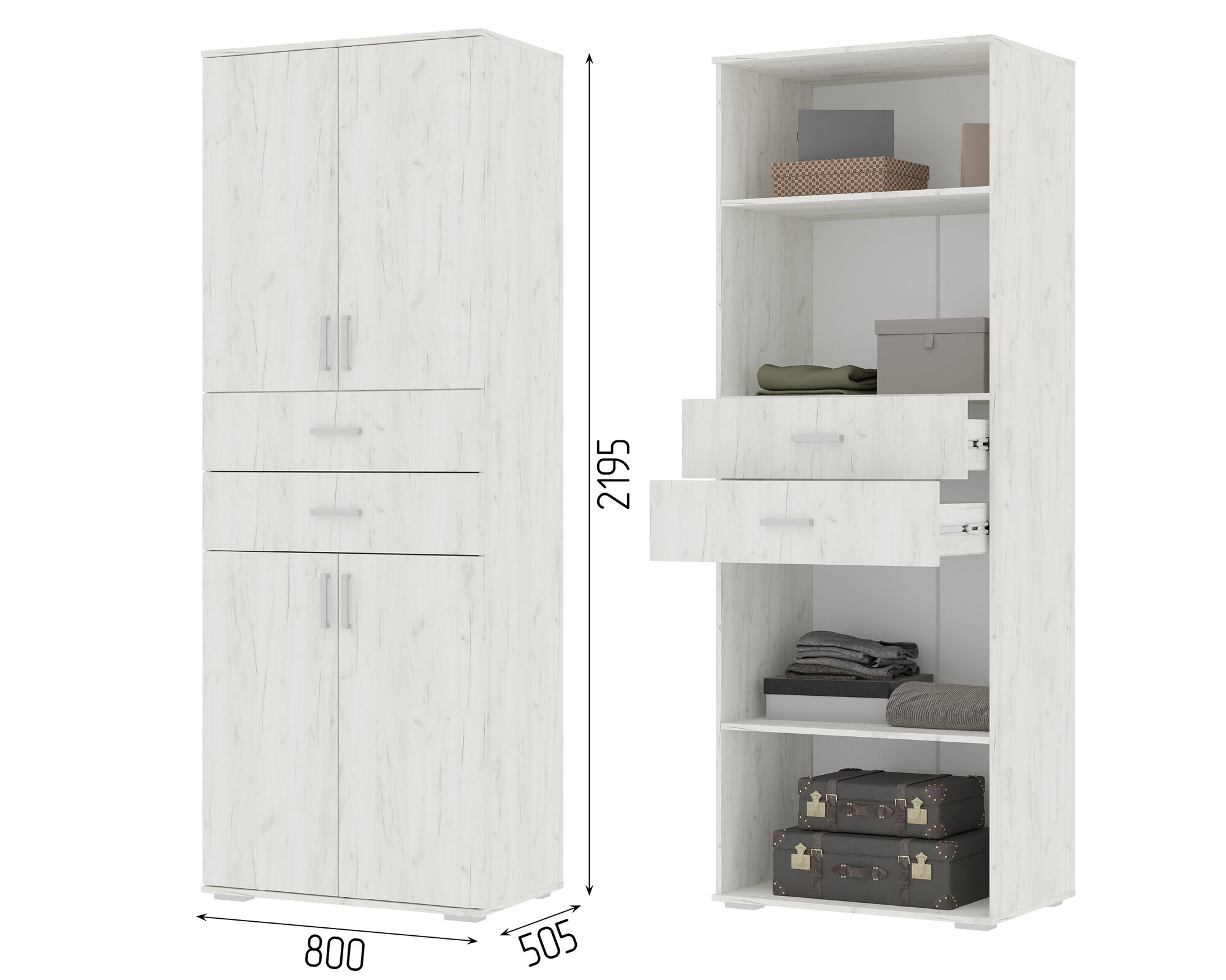 Шкаф нельсон ШК 05 (СОЛО-5)(0.800х2,200х0,500), дуб крафт белый/дуб крафт белый Стендмебель