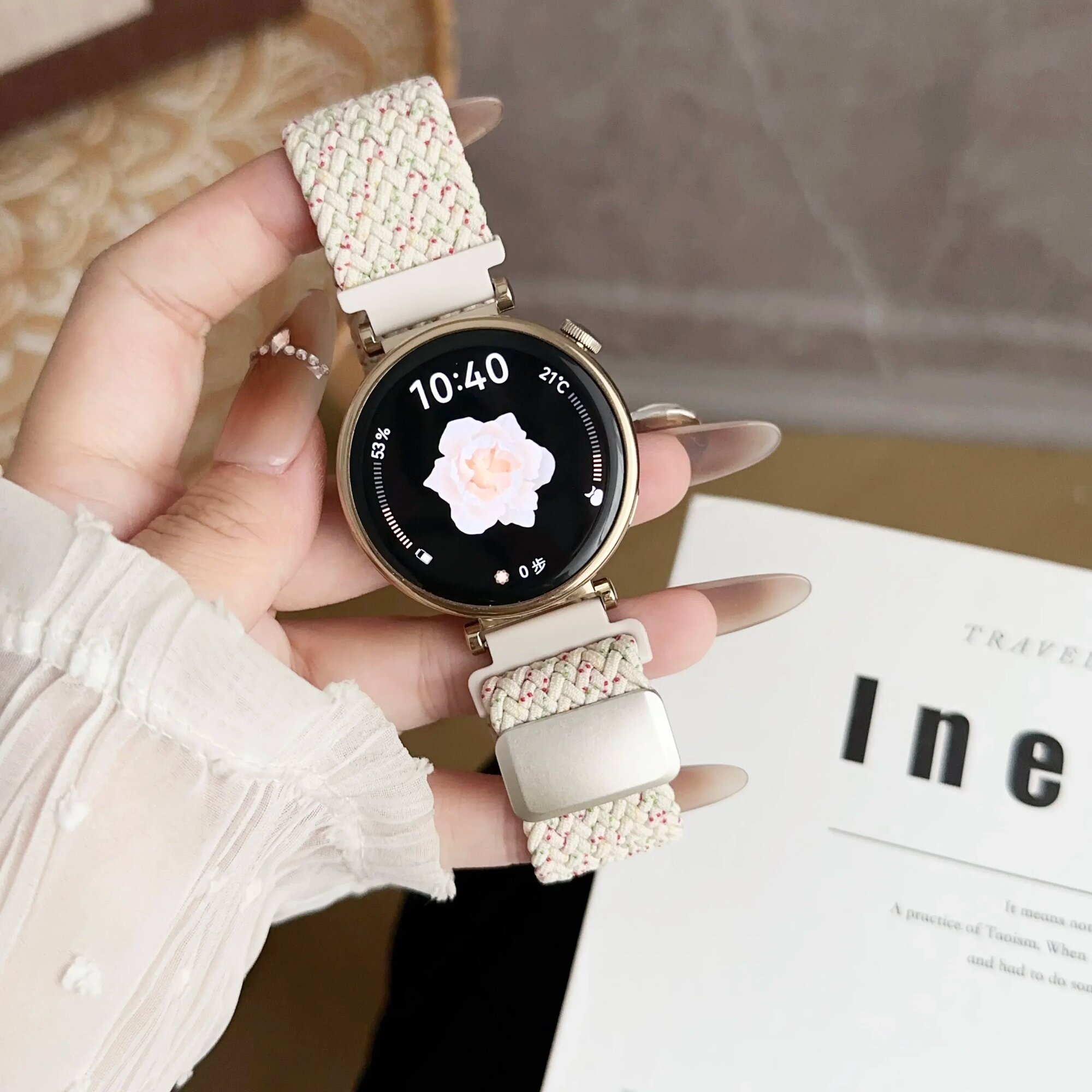 Плетеный ремешок бежевый khaki rainbow 18 мм для Huawei Watch GT 5