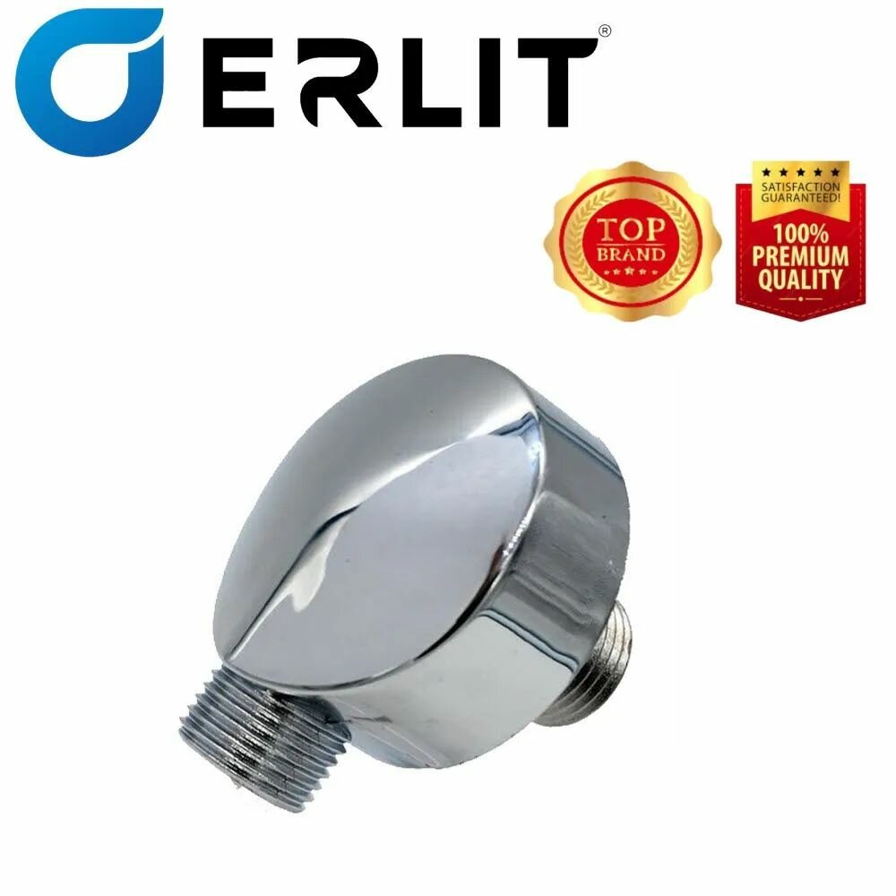 Штуцер-выпуск ERLIT для шланга душевой лейки и гидромассажёра ног душевой кабины, хром зеркальный NEW ABS пластик, резьба 1/2" (20 мм), арт. 0914015001