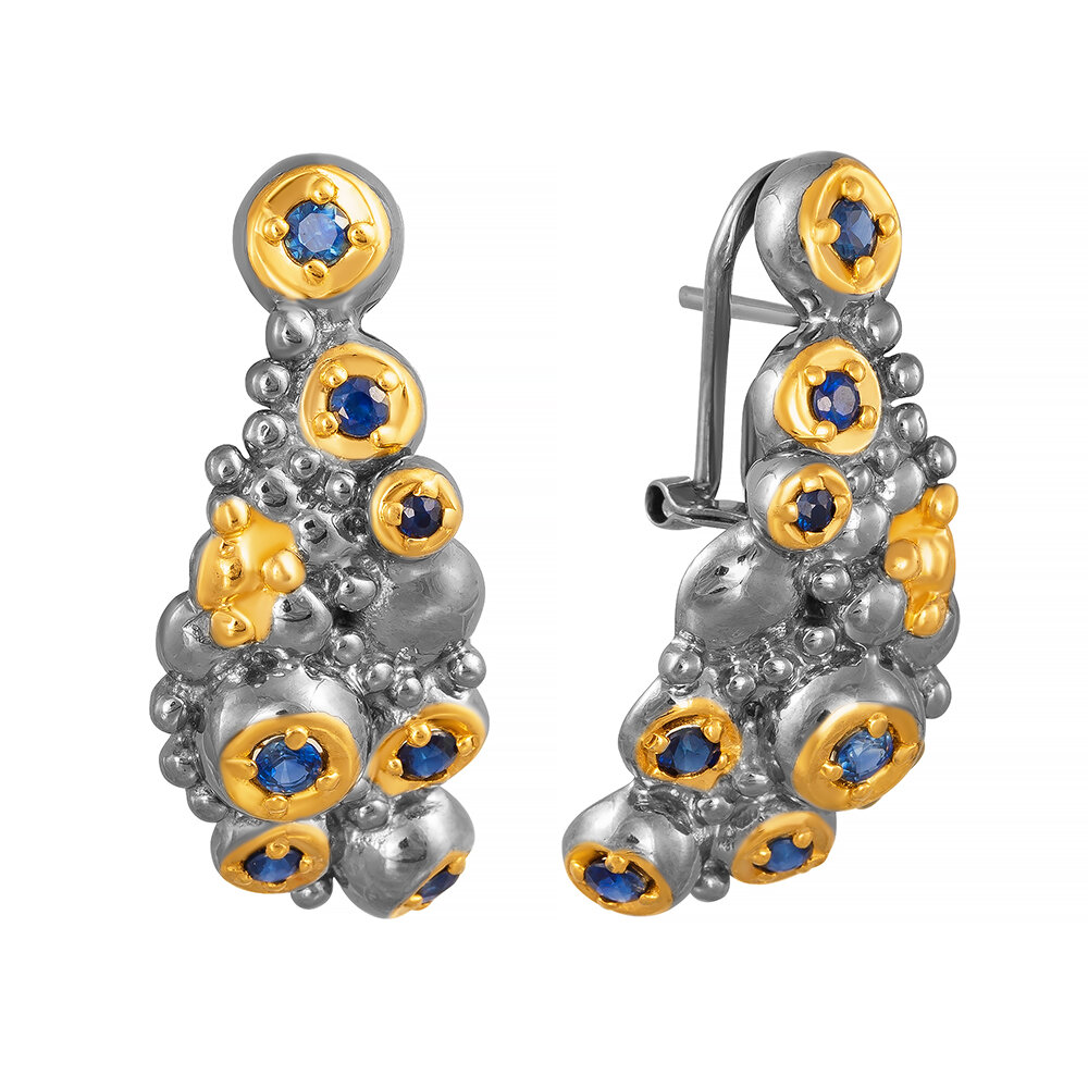 Серьги, серебро, 925 проба, сапфир