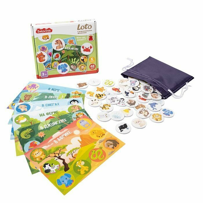 Лото Десятое Королевство "Baby Toys", Кто где живет, с деревянными фишками (4925)