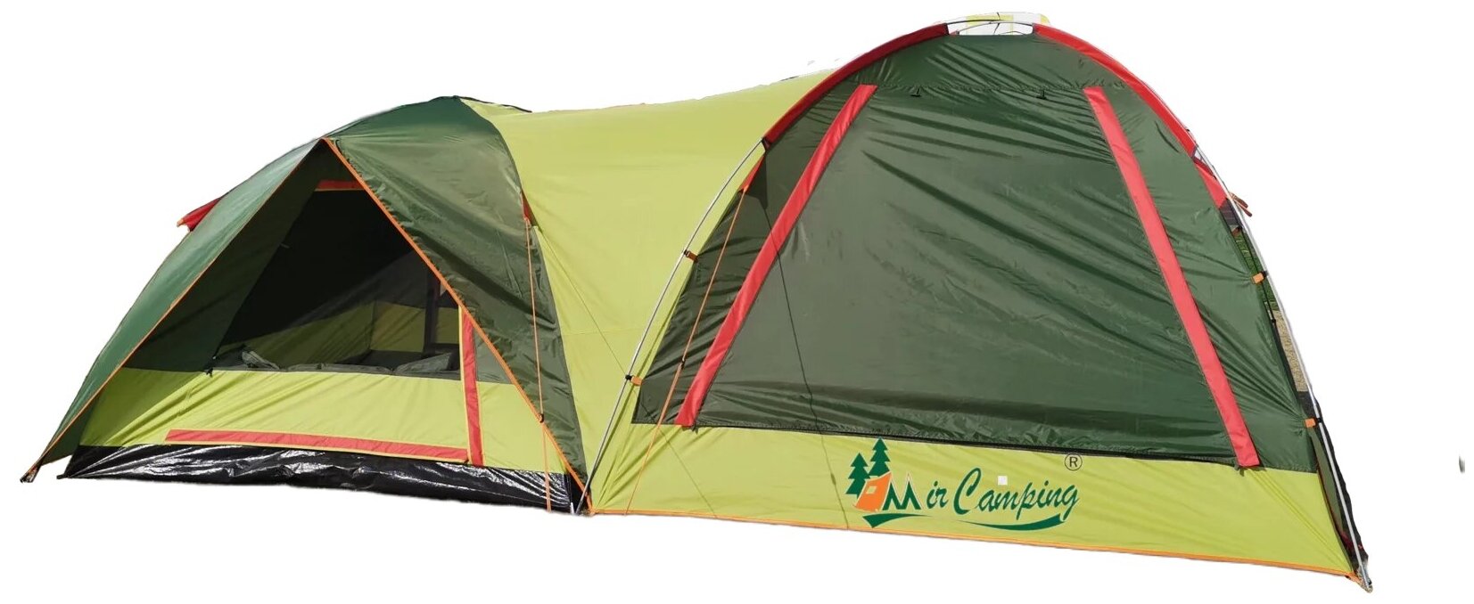 Туристическая палатка 4-местная, с тамбуром, (2 слоя) дуги стекловолокно, вес 8,5кг ART1005-4 (зеленая)